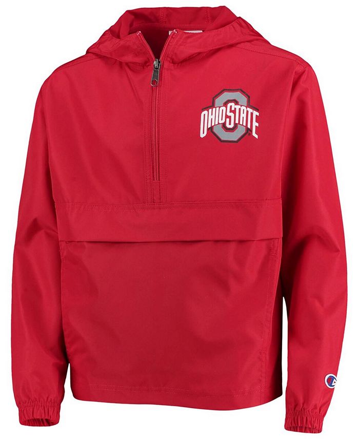Champion Big Boys Scarlet Ohio State Buckeyes Pack and Go Quarter-Zip Windbreaker Jacket - Macy's