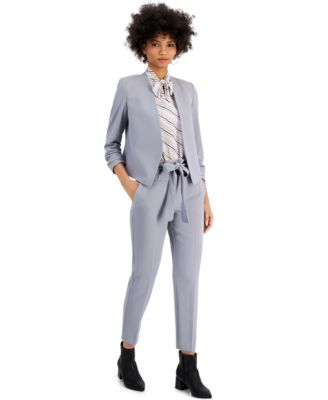 Bar III Open-Front Jacket, Tie-Neck Blouse & Slim Ankle Pants, Created ...