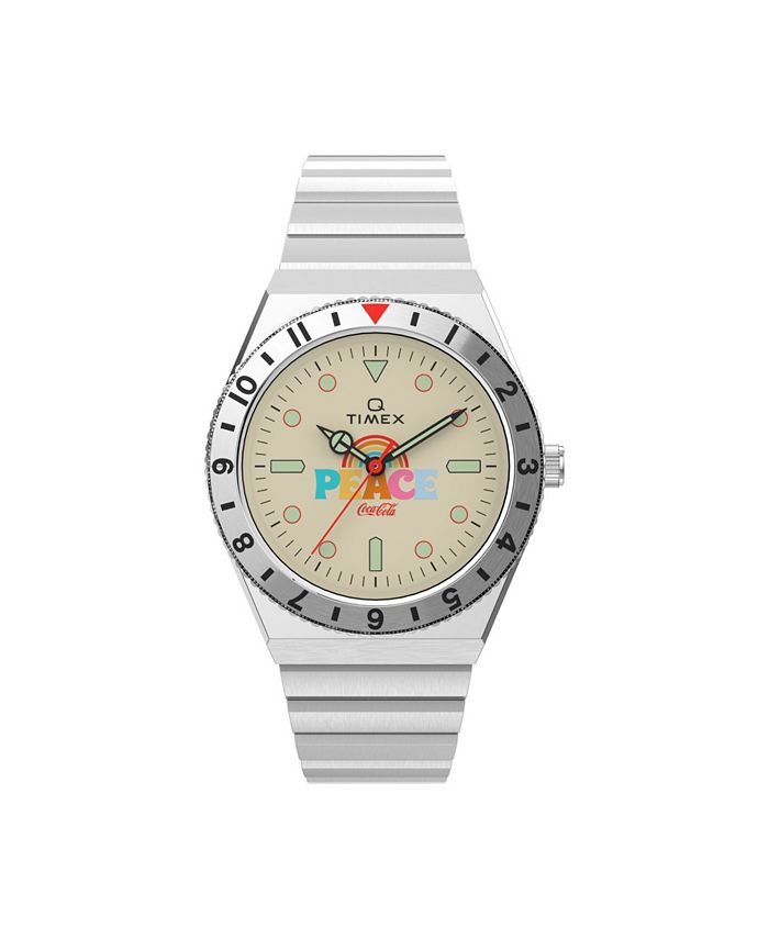 Timex Men's Q Coca Cola Silver-Tone Stainless Steel Bracelet Watch 38 ...