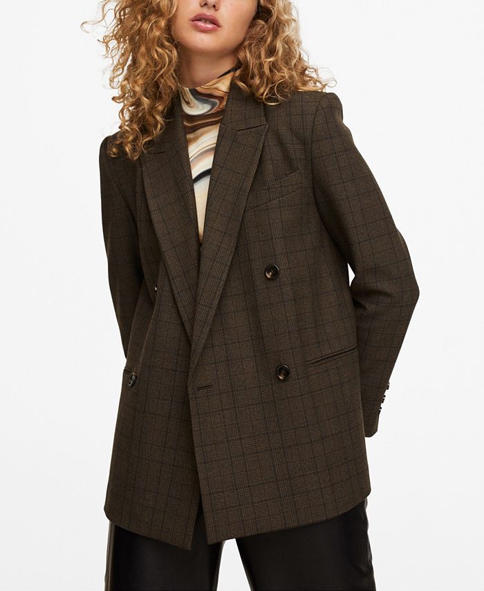 MANGO Women's Wrap Check Blazer - Macy's