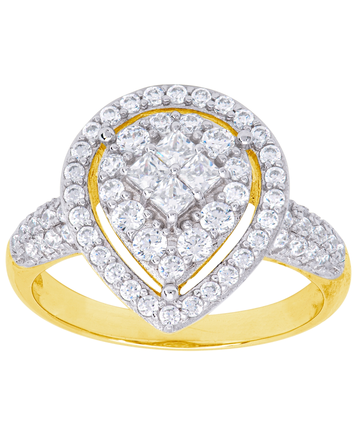 Click here for Cubic Zirconia Pear Halo Ring in Fine Gold Plate o... prices