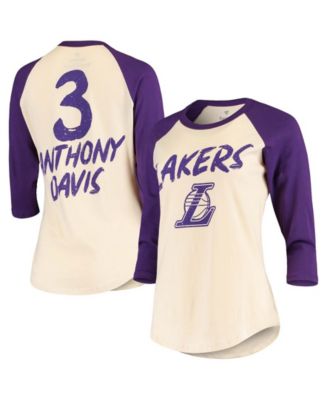 Women's Anthony Davis Cream Los Angeles Lakers Raglan 3/4 Sleeve T ...