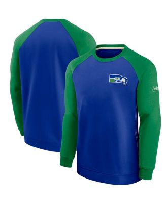 Men's Royal and Green Seattle Seahawks Historic Raglan Crew Performance ...