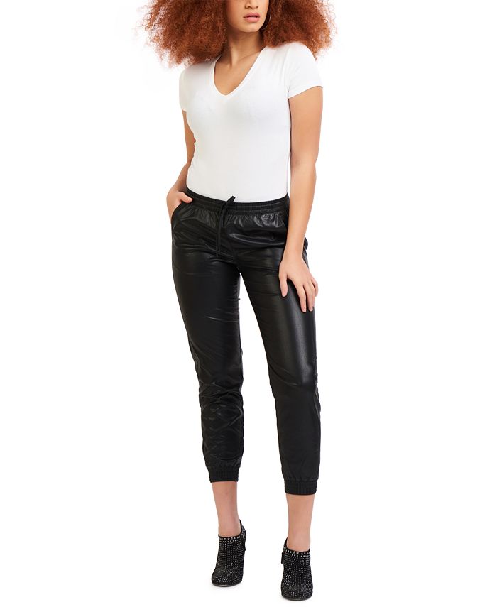 Black Tape Faux Leather Jogging Pants - Macy's
