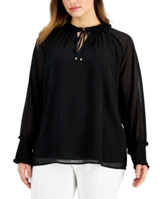 Calvin Klein Plus Size Ruffled Tie-Neck Top - Macy's