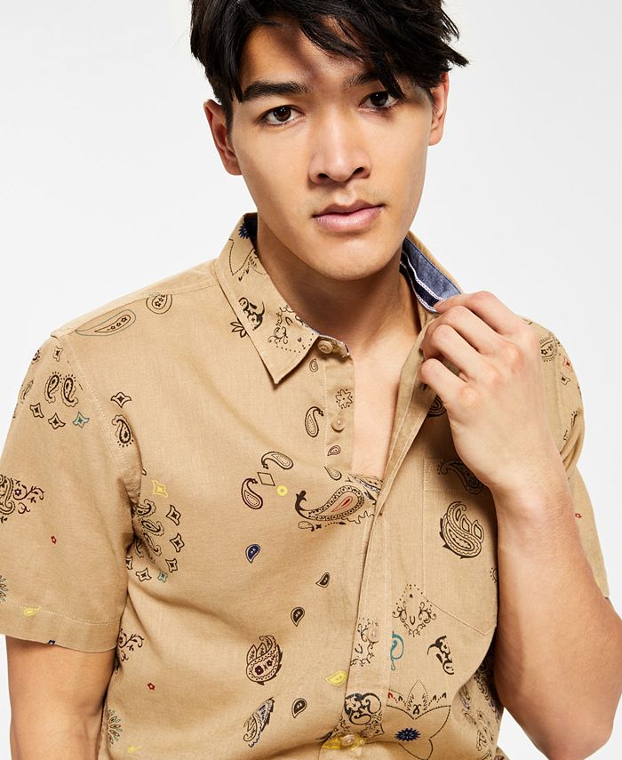Sun + Stone Men's Abstract Bandana Paisley Print Short-Sleeve Button-Up ...