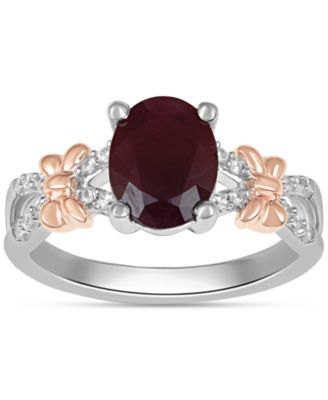 Enchanted Disney Fine Jewelry Lab Created Ruby 2 1 3 ct. t.w. Diamond 1 10 ct. t.w. Minnie Mouse Ring in Sterling Silver 14k Rose Gold Plate Macy s