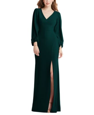 Womens Long Puff Sleeve V-Neck Trumpet Gown - Macy's