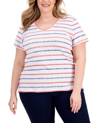 Karen Scott Plus Size Printed V-Neck T-Shirt, Created for Macy's - Macy's