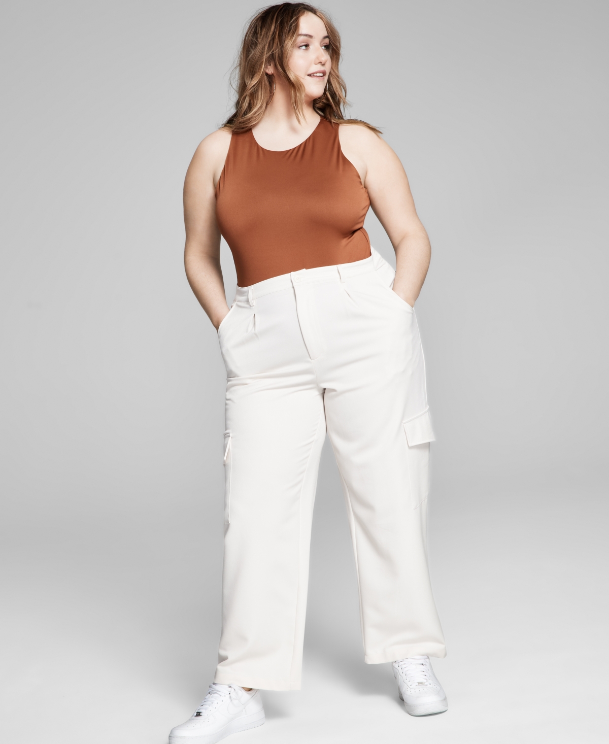 And Now This Women's Plus Size Cargo Pants In Bone | ModeSens