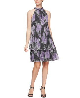SL Fashions Printed Cutaway Halter Tiered-Hem Dress - Macy's