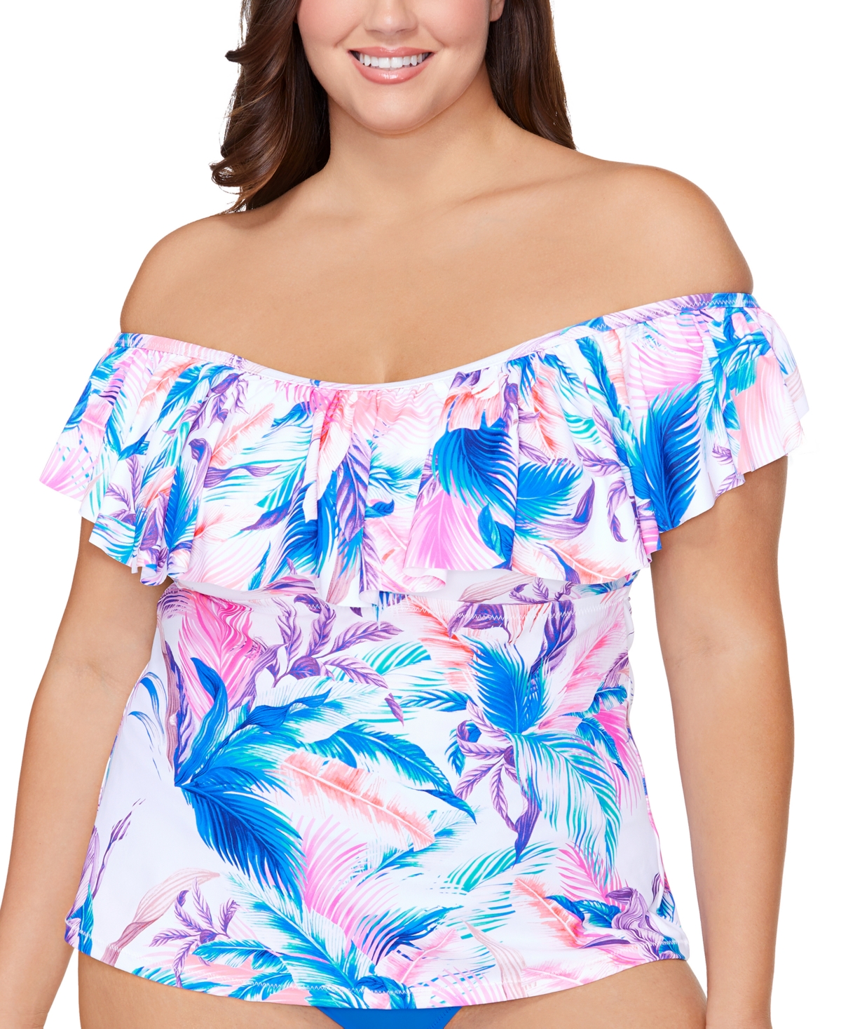 Raisins Curve Trendy Plus Size Tortuga Flounce Tankini Top Women's ...