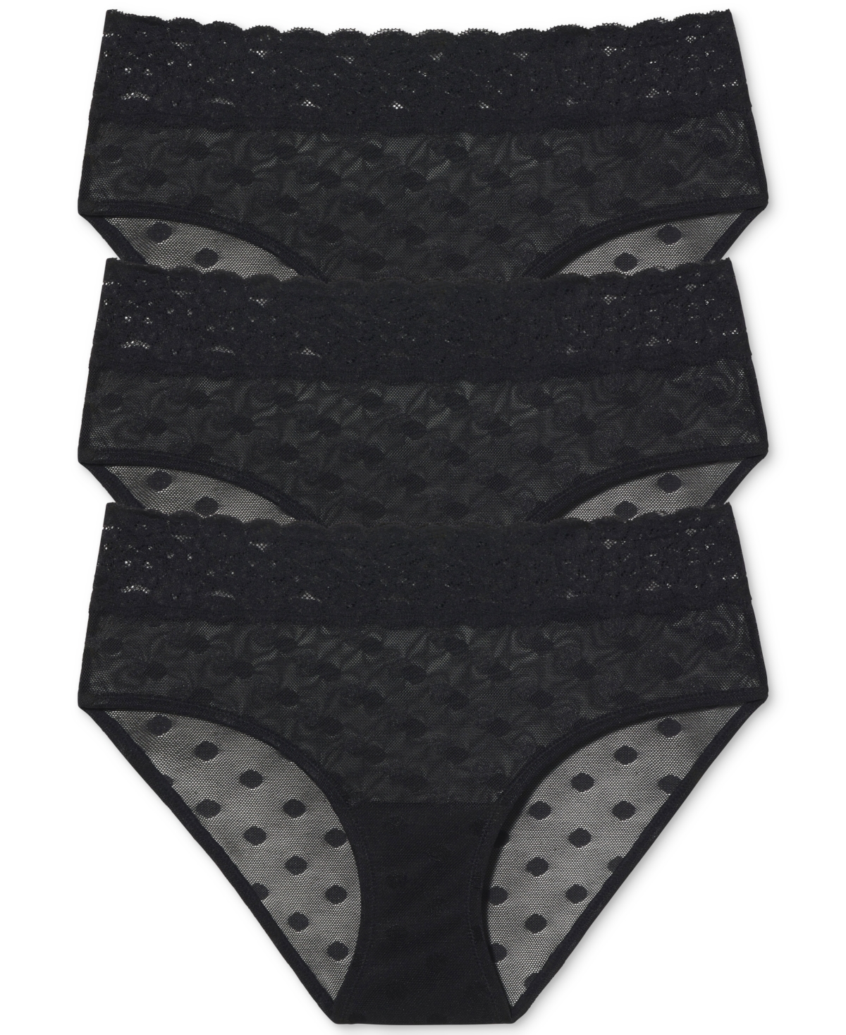 Click here for Womens Dare Dot Mesh Lace Hipster 3 Pack - Black prices
