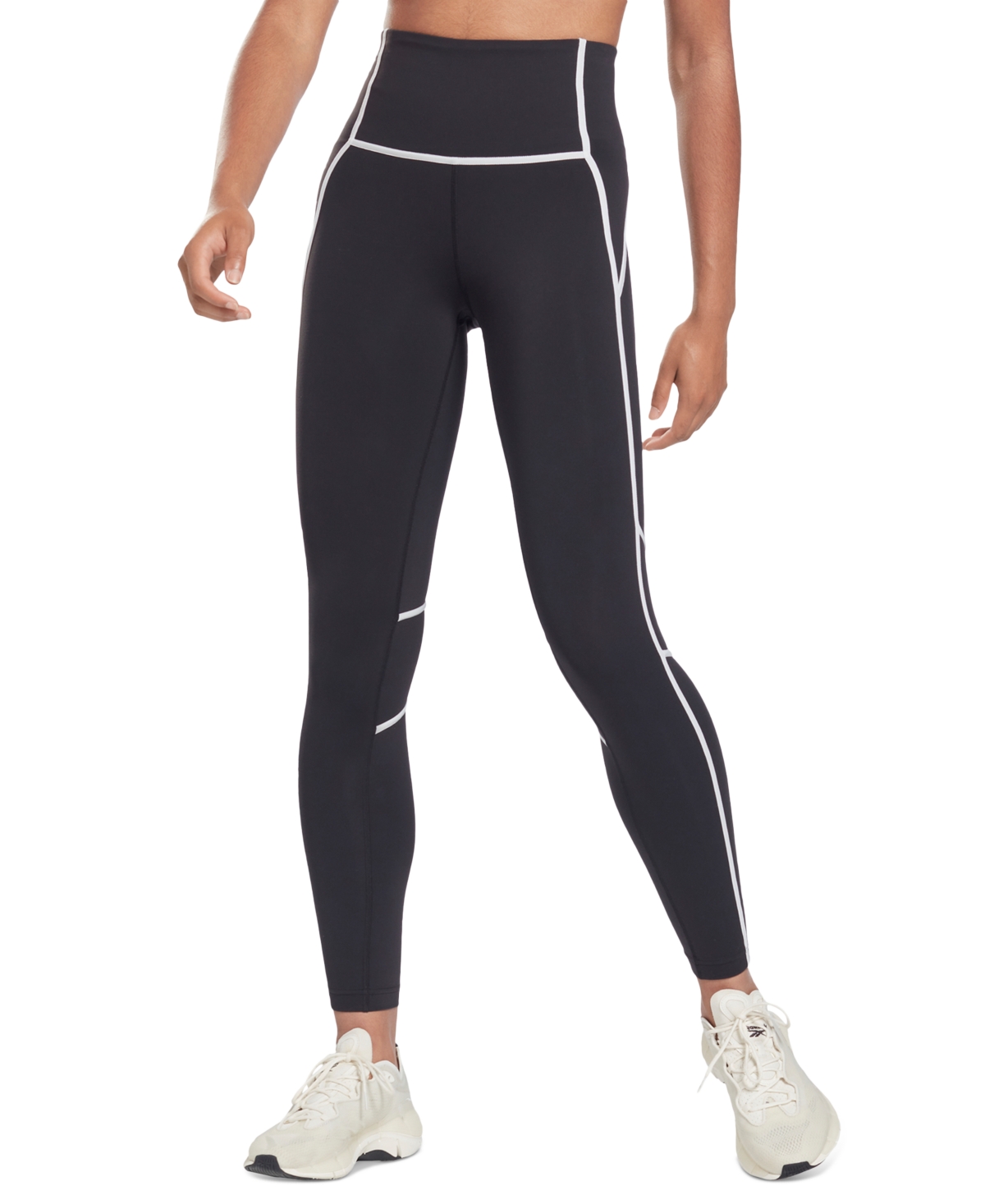 Reebok Women's Lux Piping-trim High Rise Tights In Black | ModeSens