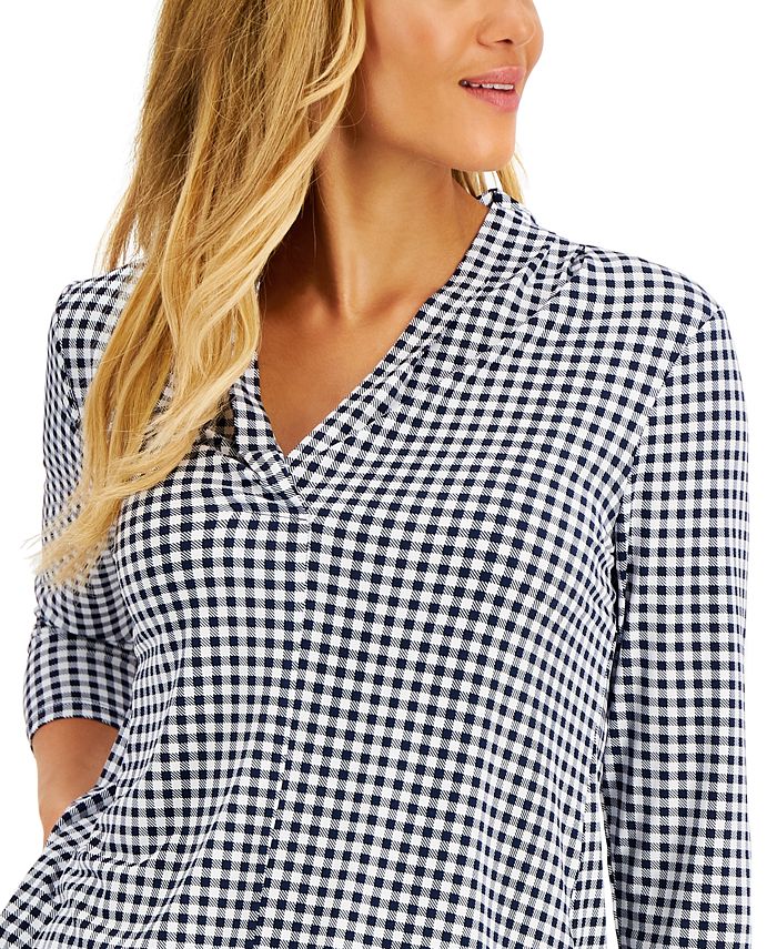 Charter Club Women's Gingham 3/4-Sleeve Top, Created for Macy's ...