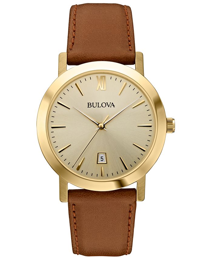 Bulova Unisex Brown Leather Strap Watch 38mm 97B135 - Macy's