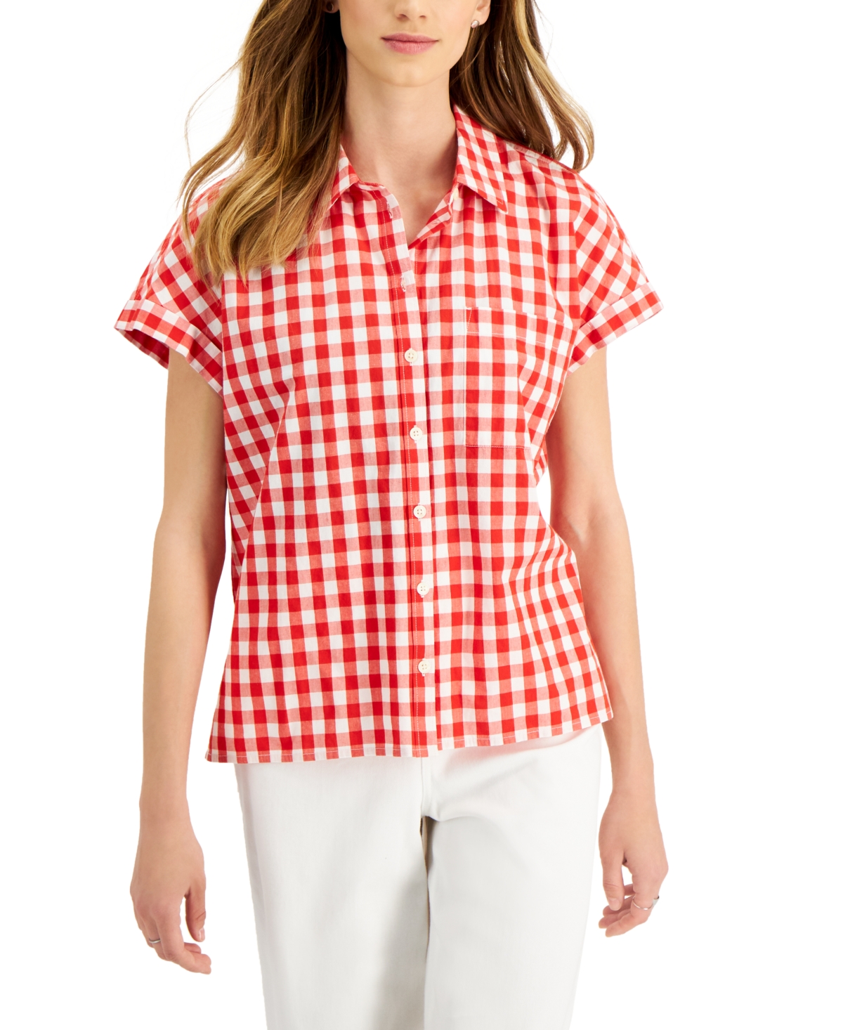 Style & Co Womens Cotton Printed Camp Shirt, Created for Macys by Sty