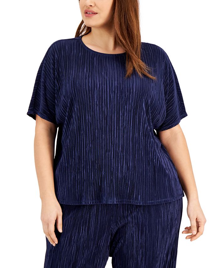 Anne Klein Plus Size Mini-Pleated Top - Macy's