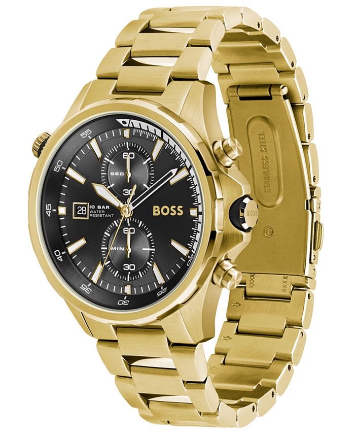 BOSS Globetrotter Men's Chronograph Gold-Tone Stainless Steel Bracelet ...