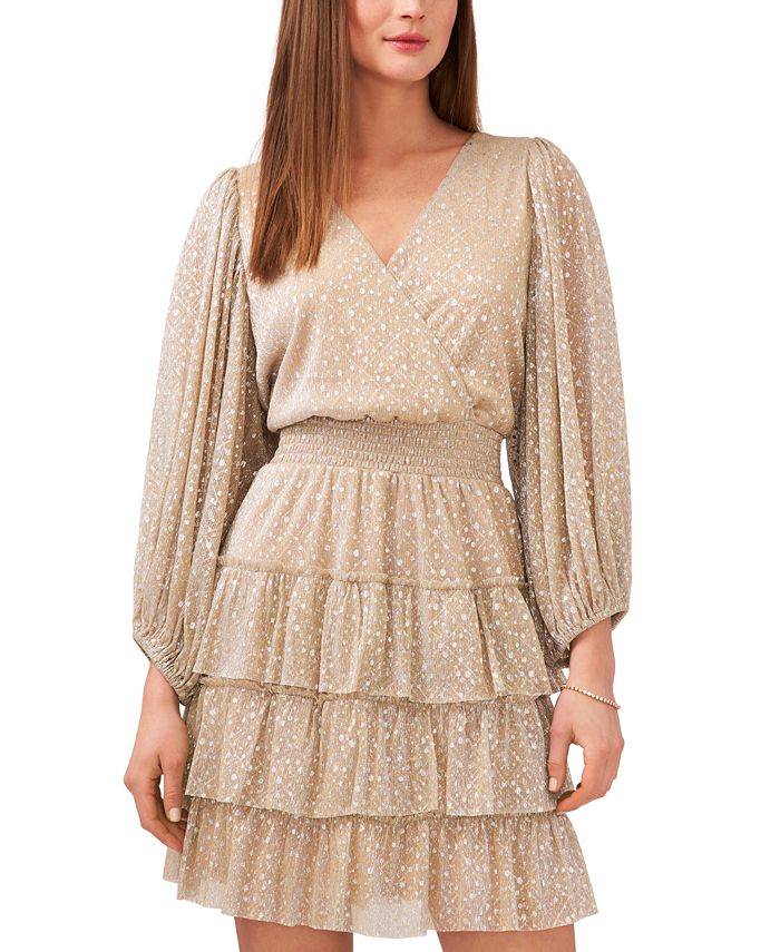 MSK Metallic Smock-Waist Ruffled Dress - Macy's