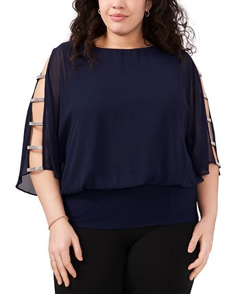 MSK Plus Size Rhinestone-Trim Blouson Top - Macy's
