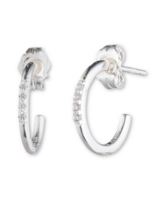 Lauren Ralph Lauren Sterling Silver and Cubic Zirconia Huggie Hoop Earring - Macy's