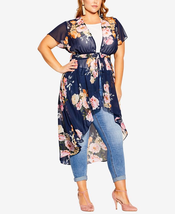 City Chic Trendy Plus Size Florence High Low Duster - Macy's