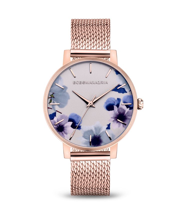 BCBGMAXAZRIA Women's 3 Hands Rose Gold-Tone Stainless Steel Mesh Watch ...