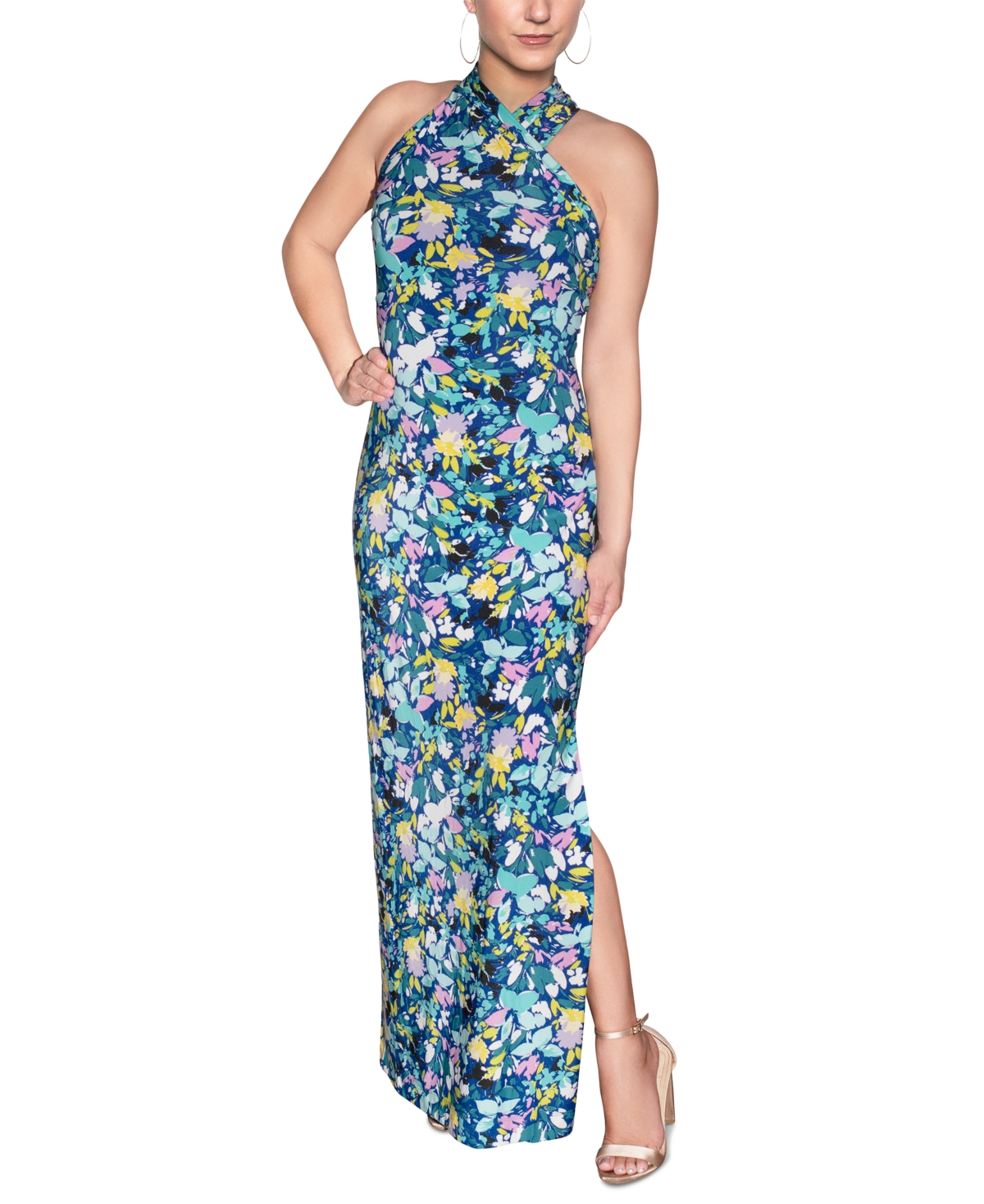 Rachel Rachel Roy Crisscross Halter Maxi Dress In Blue/yellow Floral ...
