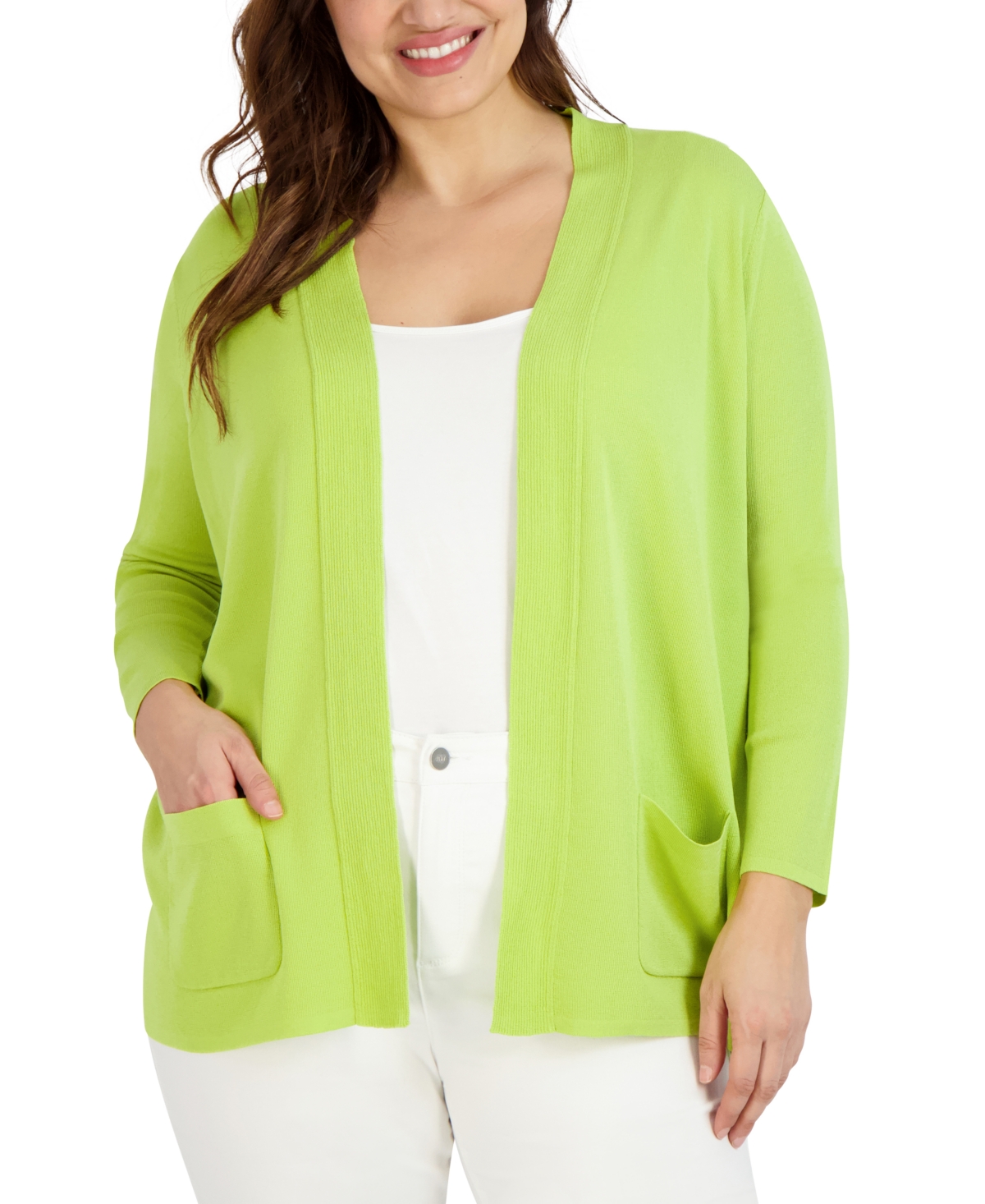 Jones New York Plus Size Open-front Cardigan In Celadon | ModeSens