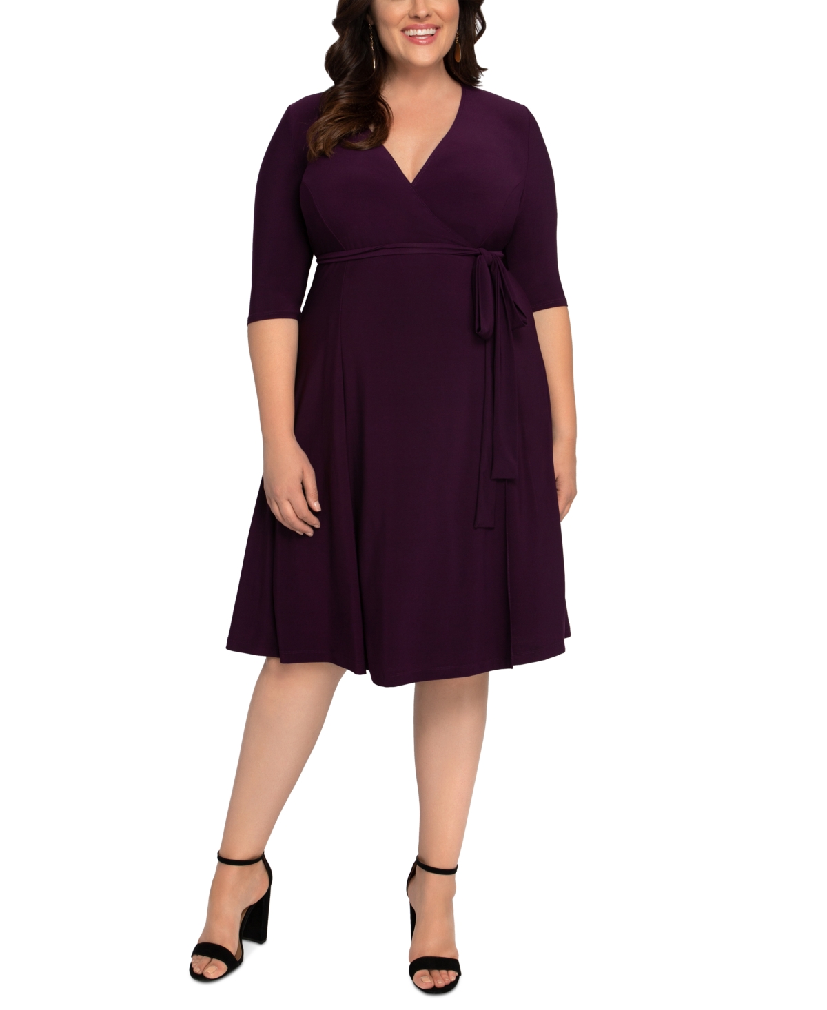 Click here for Kiyonna Plus Size Essential Wrap Dress with 3/4 Sl... prices