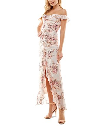 City Studios Juniors' Floral-Print Off-The-Shoulder Dress - Macy's