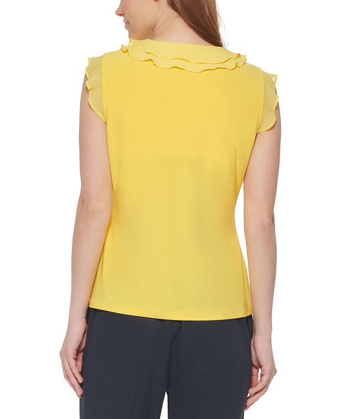 Tommy Hilfiger Women's Mixed-Media Ruffled-Front Top - Macy's