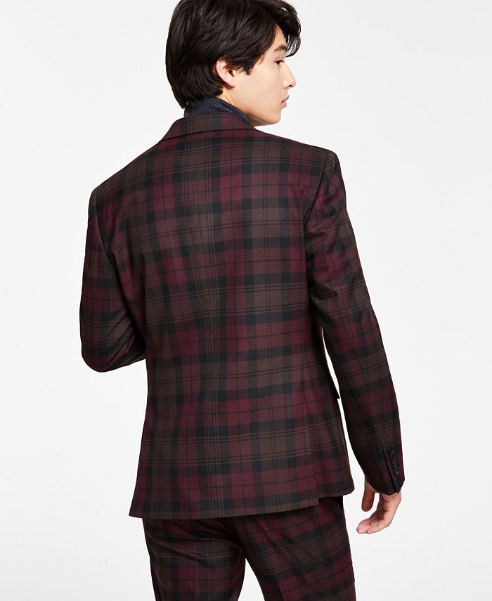 Bar III Men's Slim-Fit Burgundy Plaid Suit Separate Jacket, Created for ...