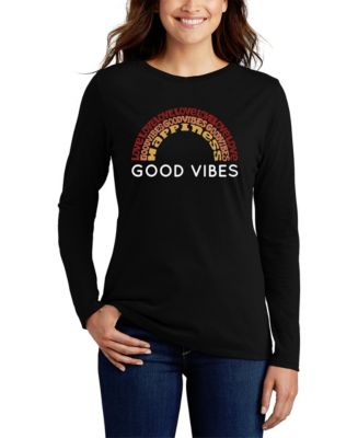 Women's Long Sleeve Word Art Good Vibes T-shirt - Macy's