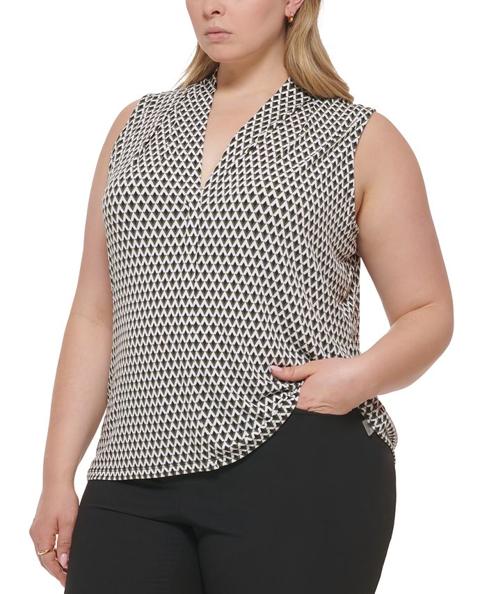 Calvin Klein Plus Size Geo Print V Neck Top Macys