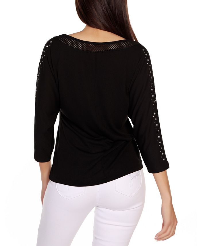 Belldini Women's Embellished Dolman with Mesh Inset Top - Macy's