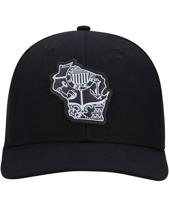 Local Crowns Men's Black Wisconsin Leather State Fill Trucker Snapback ...