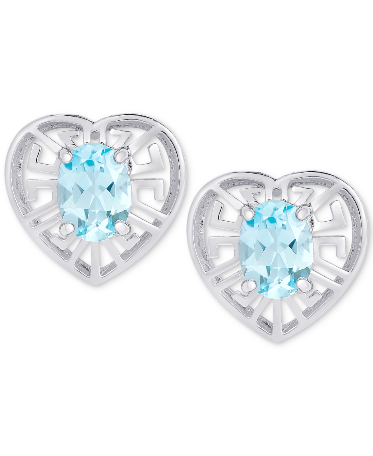 Click here for Blue Topaz Greek Key Openwork Heart Stud Earrings... prices