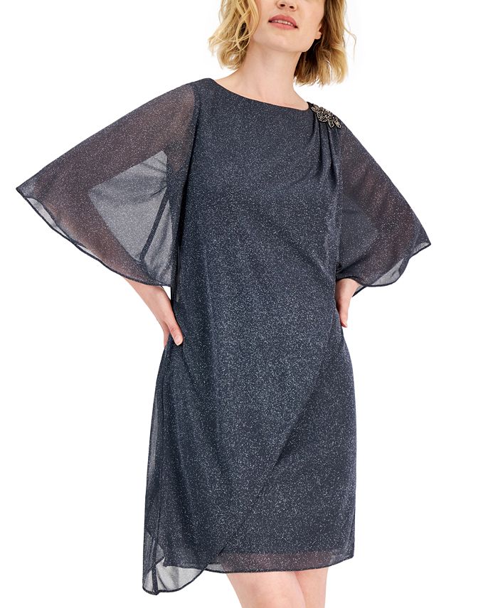 SL Fashions Women's Cape-Overlay Shimmer Dress - Macy's
