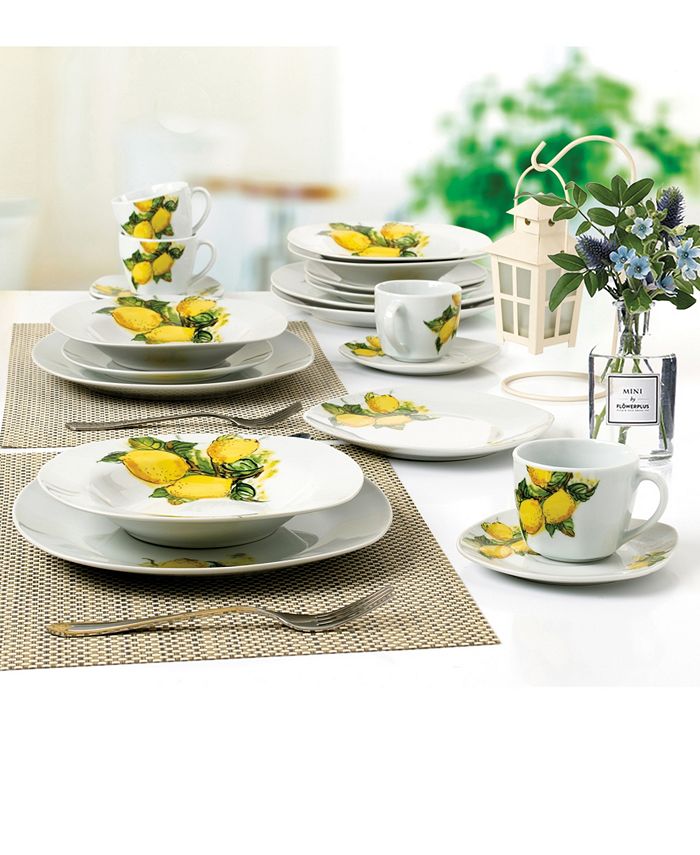 Lorren Home Trends Lemon Design Square Dinnerware Set, 20 Piece - Macy's