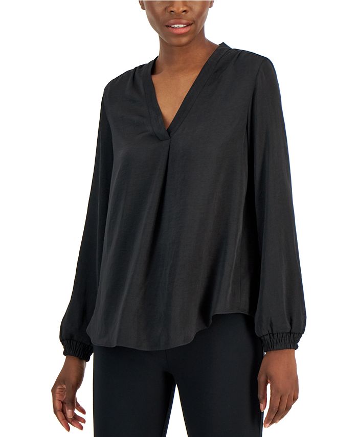 Alfani Alfani Petite Smocked-Cuff Long-Sleeve V-Neck Top, Created for ...