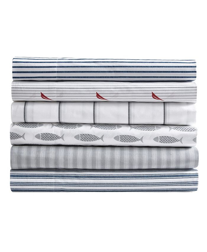 Nautica Woodblock Fish Cotton Percale 4-Piece Sheet Set, Full - Macy's