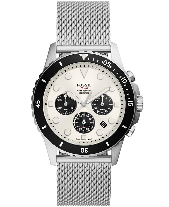 Fossil Men's Fb-01 Chronograph, Silver-tone Stainless Steel Mesh Strap Watch 42mm - Macy's