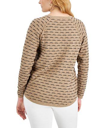 Karen Scott Petite Cotton Curved-Hem Tuck-Stitch Pullover Sweater ...