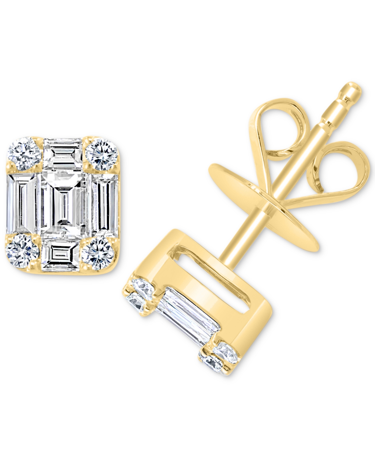 Click here for Effy Diamond Emerald-Shaped Baguette Cluster Stud... prices