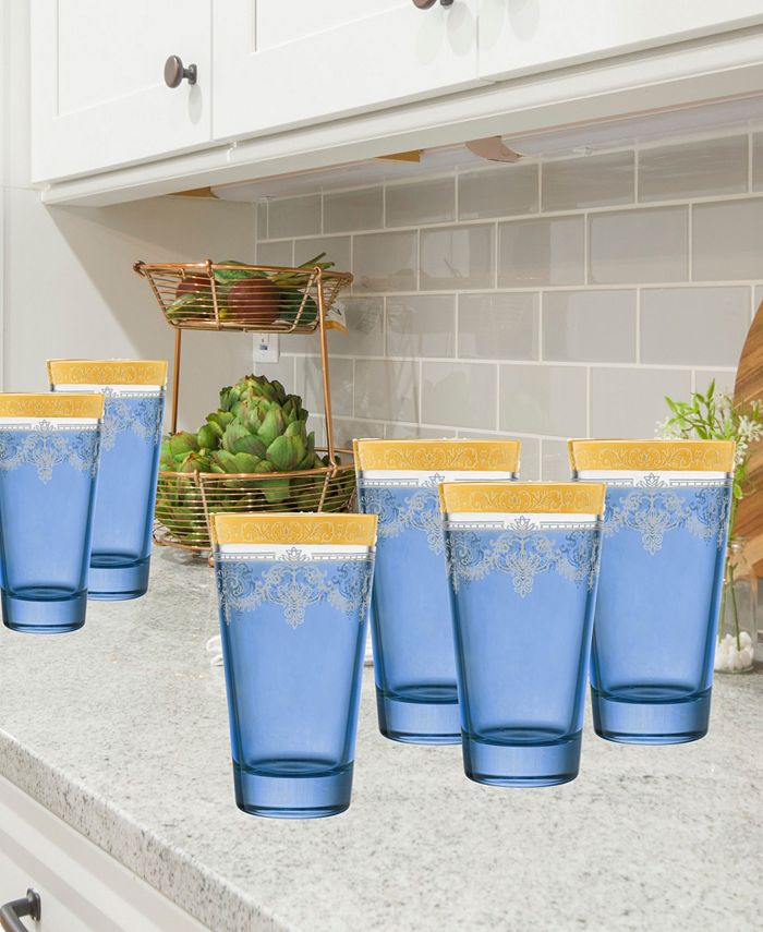 Lorren Home Trends Highball 6 Piece Gold Band Glass Set - Macy's