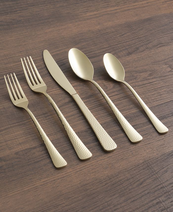 Cambridge Silversmiths Brody Champagne Mirror Hammered Flatware Set, 20 ...