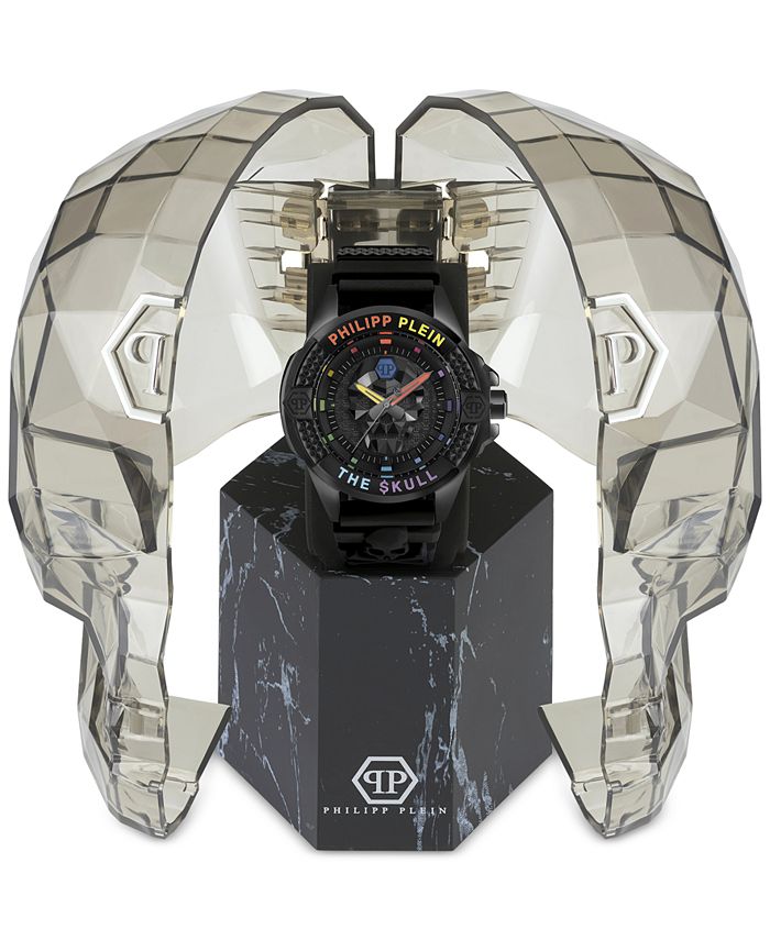 Philipp Plein Men's The $kull Black Silicone Strap Watch 44mm - Macy's