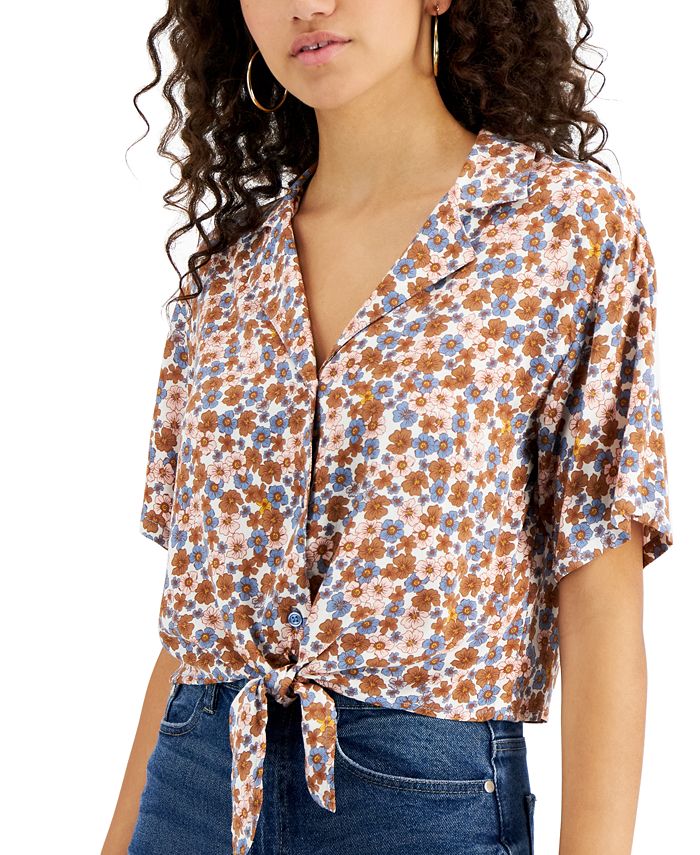 Self Esteem Juniors' Tie-Hem Notched-Lapel Shirt - Macy's